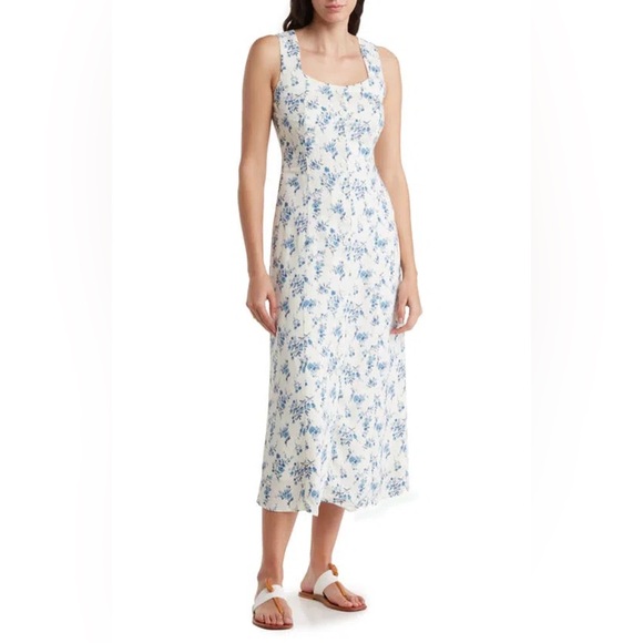 Blu Pepper | Dresses | Blu Pepper White And Blue Floral Midi Dress ...
